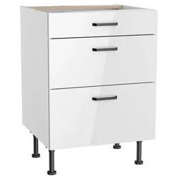 Unterschrank KOCHSTATION "KS-Paula", wei&szlig; glanz, wei&szlig;, B:60cm H:87cm T:58,4cm, Schr&auml;nke, Unterschrank, 60 cm breit, 87 cm hoch, mit 1 Schubkasten, 2 Ausz&uuml;gen