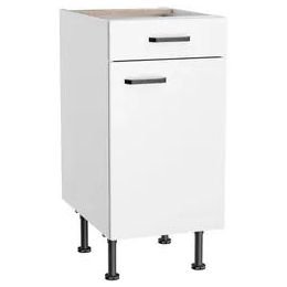 Unterschrank KOCHSTATION "KS-Paula", wei&szlig; matt, wei&szlig;, B:40cm H:87cm T:58,4cm, Schr&auml;nke, Unterschrank, 40 cm breit, 87 cm hoch, mit 1 Schubkasten, 1 T&uuml;r, 1 Einlegeboden