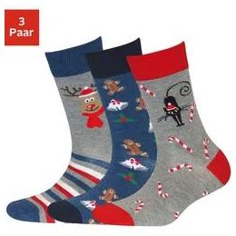 H.I.S. Socken H.I.S, Damen, Gr. 39-42, bunt (jeans, grau, rot, gemustert), Baumwollmischung, gemustert, lustiges Design, elastisch, Socken Socken, mit Weihnachts-Design