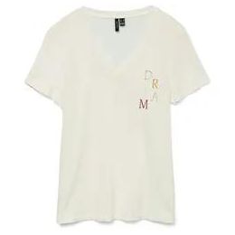V&eacute;ro Moda T-Shirt VERO MODA "VMEDA VANESSA SS TOP BOX JRS GA", Damen, Gr. L, wei&szlig; (snow wei&szlig; print:dream), Jersey, Obermaterial: 100% Baumwolle, bedruckt, loose fit normal, V-Ausschnitt, Shirts T-Shirt