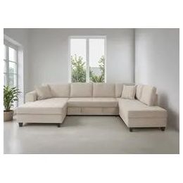 Wohnlandschaft TRENDS BY HG "Moritz U-Form, B: 324 cm", b800 zoom 1 cream, B:324cm H:86cm T:178cm, 92% Polyester;8% Nylon, Sofas, Wohnlandschaft, mit Bettfunktion, Bettkasten & Zierkissen