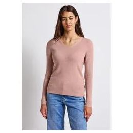 Strickpullover Street One, Damen, Gr. 36, rosa (faded rose meliert), Stoff, 50% Viskose, 28% Polyester, 22% Polyamid, Strukturmuster, normal normal, V-Ausschnitt, B&uuml;ndchen, Pullover Strickpullover, aus softem Materialmix