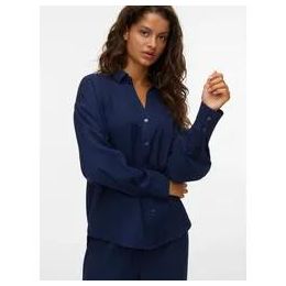 V&eacute;ro Moda Langarmbluse VERO MODA "VMMELANEY QUEENY LS SHIRT WVN NOOS", Damen, Gr. XS, blau (navy blazer), Web, Obermaterial: 100% Polyester, unifarben, loose fit Po-bedeckend, V-Ausschnitt, Blusen, Kunstfaser, loose fit