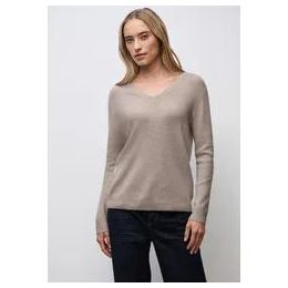 Strickpullover Street One, Damen, Gr. 44, beige (sandstone mocha meliert), Stoff, 50% Viskose, 28% Polyester, 22% Polyamid, Strukturmuster, normal normal, V-Ausschnitt, B&uuml;ndchen, Pullover Strickpullover, aus softem Materialmix