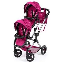 Puppen-Zwillingsbuggy BAYER "Twin Neo", rot (fee bordeaux), Puppenwagen, KinderB:41,5cm H:81cm T:81,5cm, Kunststoff, Metall, Stoff, mit Wickeltasche, B:41,5cm H:81cm T:81,5cm