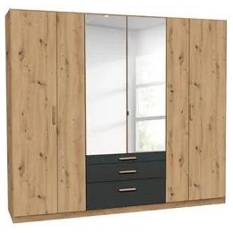 Kleiderschrank Rauch "Schrank Dreht&uuml;renschrank Ankleide Garderobe Schlafzimmer MOSBACH", eiche artisan, graumetallic, B:226cm H:210cm T:56cm, Holzwerkstoff, Schr&auml;nke, Kleiderschrank, mit Spiegel und farblich abgesetzten Schubladen MADE IN GERMANY