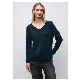V-Ausschnitt-Pullover Street One, Damen, Gr. 34, tide blau, Stoff, 60% Viskose, 40% Baumwolle, unifarben, normal normal, V-Ausschnitt, abgesteppt, Pullover, Feinstrick