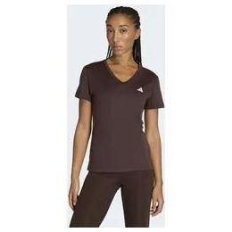 T-Shirt Adidas PERFORMANCE "Adidas WORKOUT ESSENTIALS MIT V-AUSSCHNITT", Damen, Gr. S, aurora coffee, Obermaterial: 93% Polyester, 7% Elasthan, V-Ausschnitt, Shirts T-Shirt