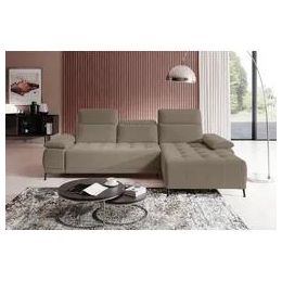 Ecksofa WERK2 "Focus-S, inkl. elektr. Sitzvorzug, manuelle Kopfteilverstellung", beige, B:277cm H:82cm T:177cm, 100% Polyester, Sofas, Ecksofa, elektr. Sitztiefenverstellung, flexible Kopfst&uuml;tzen, 12cm F&uuml;&szlig;e, L-Form