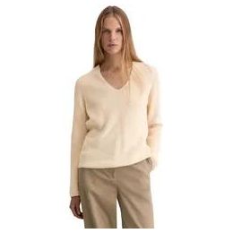 Marc O'Polo Strickpullover MARC O'POLO "aus reinem Organic Cotton", Damen, Gr. L, raw cream, Obermaterial: 100% Baumwolle, unifarben, V-Ausschnitt, Pullover Strickpullover