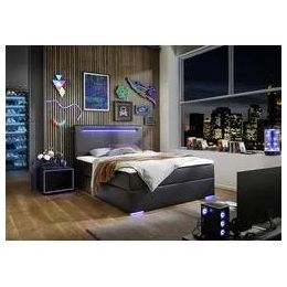 Meise M&ouml;bel Boxbett MEISE.M&Ouml;BEL "Candela inkl. Bettkasten, Topper & LED-Beleuchtung an Kopfteil & F&uuml;&szlig;en", schwarz, B:142cm L:211cm, Kunstleder;Vorderseite: 100% PU, R&uuml;ckseite: 85% Polyester, 15% Baumwolle, Komplettbetten, Boxspringbett