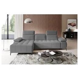 Ecksofa WERK2 "Focus-S, inkl. elektr. Sitzvorzug, manuelle Kopfteilverstellung", grau, B:277cm H:82cm T:177cm, 92% Polyester, 8% Nylon, Sofas, Ecksofa, elektr. Sitztiefenverstellung, flexible Kopfst&uuml;tzen, 12cm F&uuml;&szlig;e, L-Form