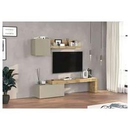 TV-Wand OTTO HOME "Chronos TV-Set, Wohnwand &ndash; Elemente frei platzierbar, Made in Italy", taube, eiche wotan, B:220cm H:190cm T:40cm, Kastenm&ouml;bel-Sets, Lowboard B 220 cm, H&auml;ngeschrank B 50 cm, Wandregal B 120 cm