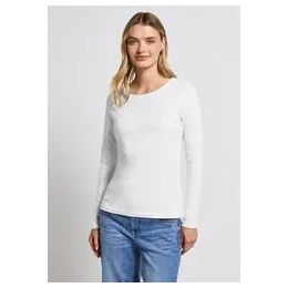 Langarmshirt Street One, Damen, Gr. 46, wei&szlig; (wei&szlig;, bark braun), Web, 100% Baumwolle, unifarben, normal normal, Rundhals, abgesteppt, Shirts Langarmshirt, aus reiner Baumwolle
