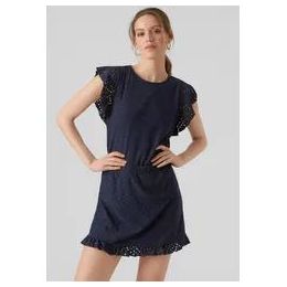 V&eacute;ro Moda Rundhalsshirt VERO MODA "VMTASSA SL FRILL TOP NOOS", Damen, Gr. S, blau (navy blazer), Jersey, Obermaterial: 95% Polyester, 5% Elasthan, unifarben, loose fit normal, Rundhals, Shirts Rundhalsshirt, Materialmix, loose fit