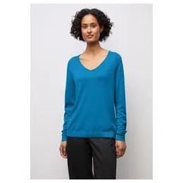 V-Ausschnitt-Pullover Street One, Damen, Gr. 36, polaris blau, Stoff, 60% Viskose, 40% Baumwolle, unifarben, normal normal, V-Ausschnitt, abgesteppt, Pullover, Feinstrick
