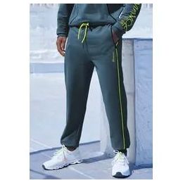 Sporthose, Herren, Gr. L (52/54), XXL, petrol, Sweatware, Obermaterial: 50% Polyester, 45% Baumwolle, 5% Elasthan, LE JOGGER PERFORMANCE, bedruckt, kontrastfarbene Details, unifarben mit Farbeinsatz, bequem lang, Hosen Sporthose, mit praktischen Rei&szlig;verschlusstaschen und Kontrastdetails