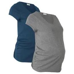 Umstandsshirt bonprix, Damen, Gr. 36/38 (S), blau (dunkelblau, grau meliert), Obermaterial: 95% Baumwolle, 5% Elasthan, unifarben, figurumspielend, V-Ausschnitt, Shirts Umstandsshirt, figurumspielende Passform, kurze &Auml;rmel, mit seitlichen Raffungen