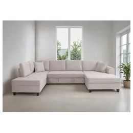 Wohnlandschaft TRENDS BY HG "Moritz U-Form, B: 324 cm", b803 zoom 19 dove, B:324cm H:86cm T:178cm, 92% Polyester;8% Nylon, Sofas, Wohnlandschaft, mit Bettfunktion, Bettkasten & Zierkissen