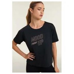 Rundhalsshirt Freddy "Sportshirt", Damen, Gr. L (40), schwarz, Jersey, Obermaterial: 88% Polyester, 12% Elasthan, bedruckt, regular fit extrakurz, Rundhals, Shirts Rundhalsshirt, mit Aufdruck