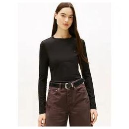 Tommy Hilfiger Langarmshirt TOMMY JEANS "TJW SLIM JERSEY LS TEE", Damen, Gr. M (38), schwarz, Single Jersey, Obermaterial: 95% Baumwolle, 5% Elasthan, slim fit, Shirts Langarmshirt