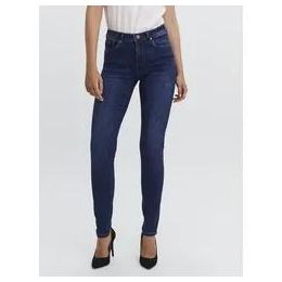 V&eacute;ro Moda Skinny-fit-Jeans VERO MODA "VMTANYA MR S PIPING", Damen, Gr. XS (34), L&auml;nge 30, blau (dunkelblau denim), Denim/Jeans, Obermaterial: 69% Baumwolle, 25% Polyester, 3% Elasthan, 3% Viskose, Basic, skinny fit, Jeans