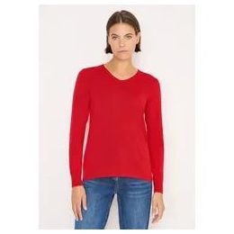 Strickpullover Cecil, Damen, Gr. L (42), rot (fiery rot), Web, 60% Baumwolle, 40% Viskose, unifarben, normal normal, V-Ausschnitt, Rippb&uuml;ndchen, Pullover Strickpullover, im soften Baumwoll-Mix