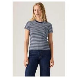 Levi's Langarmshirt LEVI'S "ESSENTIAL HM LS TEE", Damen, Gr. M (38), mila stripe peacoat, Single Jersey, Obermaterial: 100% Baumwolle, regular fit normal, Rundhals, abgesteppt, Shirts Langarmshirt, mit Logo Stickerei