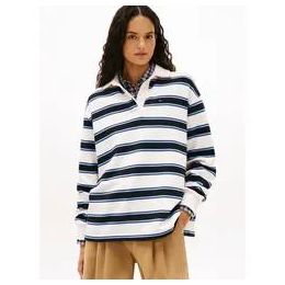 Tommy Hilfiger Sweatshirt TOMMY JEANS "TJW RLX S-FLAG STRIPE RUGBY EXT", Damen, Gr. XXXL(46), ecru, multi stripe, Sweatware, Obermaterial: 100% Baumwolle, gestreift, relaxed fit normal, Rundhals, Rippb&uuml;ndchen, Sweatshirts Sweatshirt