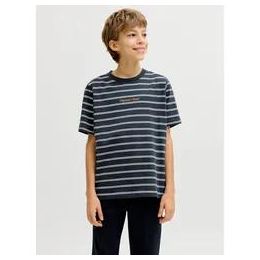 Jack & Jones T-Shirt JACK & JONES JUNIOR "JORNORREBRO STRIPE TEE SS CN JNR", Jungen, Gr. 128, sky captain, Single Jersey, Obermaterial: 100% Baumwolle, gestreift, relaxed fit normal, Rundhals, Shirts T-Shirt