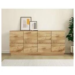 Sideboard OTTO HOME "Angers", wotan eiche, B:180cm H:80cm T:38cm, Holzwerkstoff, MDF, Sideboards, Sideboard, Kommode, Push-to-open, 4 T&uuml;ren, Breite 180 cm