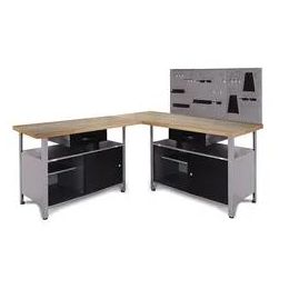 Werkstatt-Set ONDIS24 "Eckl&ouml;sung &raquo;One&laquo;", grau (grau, anthrazit), B:180cm H:144cm T:180cm, Buche, Metall, Werkb&auml;nke, Arbeitsh&ouml;he 85 cm - Buchen Arbeitsplatte 27 mm stark