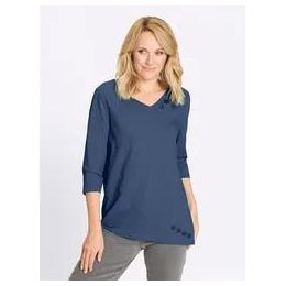 Longshirt Classic Basics "Longshirt", Damen, Gr. 52, jeansblau, 100% Baumwolle, unifarben, V-Ausschnitt, Shirts Longshirt