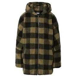 Winterjacke Urban Classics "Urban Classics Damen Ladies Hooded Oversized Check Sherpa Jacket", Damen, Gr. XS, softtaupe, schwarz, 100% Polyester, kariert, oversize, ohne Ausschnitt, Jacken Winterjacke
