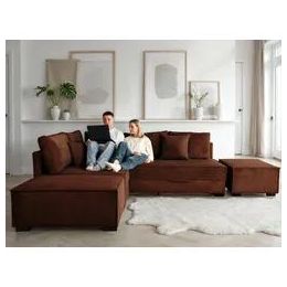 Ecksofa Home Affaire "Night & Day L-Form, B: 316 cm mit Dauer-Schlaffunktion 180x200 cm", terracota, B:316cm T:215cm, 100% Polyester, Sofas, Ecksofa, Set: Sofa & Hocker, Bettfunktion, Bettkasten & Kissen, Boxspringbett