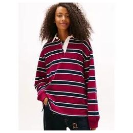 Tommy Hilfiger Sweatshirt TOMMY JEANS "TJW RLX S-FLAG STRIPE RUGBY EXT", Damen, Gr. 4XL (48), lavish cerise, multi stripe, Sweatware, Obermaterial: 100% Baumwolle, gestreift, relaxed fit normal, Rundhals, Rippb&uuml;ndchen, Sweatshirts Sweatshirt