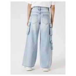 Weite Jeans name it "NKFBELLA WIDE CARGO JEANS 8772-BE NOOS", M&auml;dchen, Gr. 128, N-Gr, blau (light blau bleached denim), Denim/Jeans, Obermaterial: 100% Baumwolle, Abriebeffekte, relaxed fit, Jeans