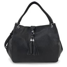 Schultertasche Harpa "UZAY", Damen, Gr. B/H/T: 12,5cm x 33cm x 38,5cm, schwarz, Polyurethan (PU), unifarben, Taschen Schultertasche, mit dekorativer Troddel