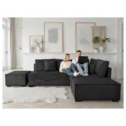 Ecksofa Home Affaire "Night & Day L-Form, B: 316 cm mit Dauer-Schlaffunktion 180x200 cm", anthrazit, B:316cm T:215cm, 100% Polyester, Sofas, Ecksofa, Set: Sofa & Hocker, Bettfunktion, Bettkasten & Kissen, Boxspringbett, Topseller