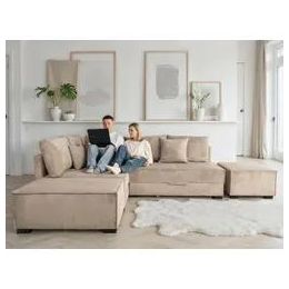 Ecksofa Home Affaire "Night & Day L-Form, B: 316 cm mit Dauer-Schlaffunktion 180x200 cm", taupe, B:316cm T:215cm, 100% Polyester, Sofas, Ecksofa, Set: Sofa & Hocker, Bettfunktion, Bettkasten & Kissen, Boxspringbett