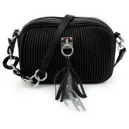 Schultertasche Harpa "FARIZA", Damen, Gr. B/H/T: 6cm x 16cm x 23,5cm, schwarz, Polyurethan (PU), unifarben, Taschen Schultertasche, mit Anh&auml;nger aus Kettenelementen