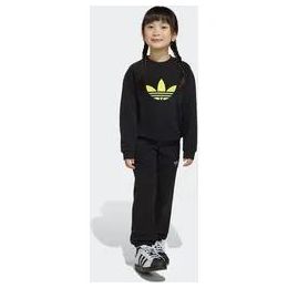Trainingsanzug Adidas ORIGINALS "TREFOIL SET MIT RUNDHALSAUSSCHNITT, LOCKER GESCHNITTEN", Jungen, Gr. 116, schwarz, Obermaterial: 70% Baumwolle, 30% Polyester, Sportanz&uuml;ge Trainingsanzug