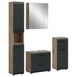 Badezimmer-Set Welltime, nox oak nb, sschwarz matt, B:150cm H:185cm T:30cm, Holzwerkstoff, MDF, Kastenm&ouml;bel-Sets, Florenz, Badkombination 4-tlg., Nox Oak/Schwarz matt, Hochschrank