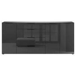 Sideboard MANJANA M&Ouml;BEL "Style", anthrazit matt, glas anthrazit, metall schwarz matt, B:225cm H:98,7cm T:40cm, Glas, Holzwerkstoff, Metall, Sicherheitsglas ESG, Sideboards, Sideboard, mit Glasfronten, mit Metallgriffen, melaminbeschichtet