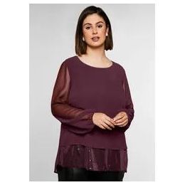 Longbluse sheego, Damen, Gr. 44, burgund, 100% Polyester, Besatz:100% Polyester, unifarben, Rundhals, Blusen Longbluse