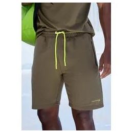 Funktionsshorts, Herren, Gr. L (52/54), XXL, khaki, Obermaterial: 50% Polyester, 45% Baumwolle, 5% Elasthan, LE JOGGER PERFORMANCE, bedruckt, kontrastfarbene Details, unifarben mit Farbeinsatz, bequem kniefrei, Hosen, Perfomance Shorts mit Kontrast-Kordel und Rei&szlig;verschlusstaschen