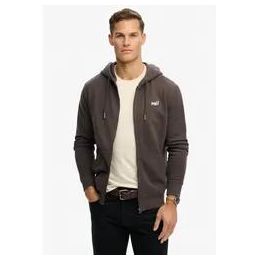 Kapuzensweatjacke Superdry "ESSENTIAL LOGO ZIP HOODIE HB", Herren, Gr. M, carbon schwarz, angeraute Sweatware, Obermaterial: 100% Seide, unifarben, slim fit normal, ohne Ausschnitt, Rippb&uuml;ndchen, Sweatjacken, Baumwollmischung, slim fit