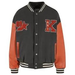 Collegejacke Karl Kani "Karl Kani Karl Kani Retro Patch Star Logo OS College Jacket", Damen, Gr. M, schwarz, rot, 100% Polyurethan, mehrfarbig, normal, V-Ausschnitt, Jacken Collegejacke