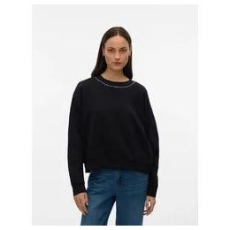 V&eacute;ro Moda Langarmshirt VERO MODA "VMLOTTE TRINA LS SWEAT BOX GA BF", Damen, Gr. L, schwarz detail:neck studs, Jersey, Obermaterial: 52% Baumwolle, 48% Polyester, unifarben, regular fit, Rundhals, B&uuml;ndchen, Shirts Langarmshirt