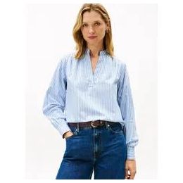 Shirtbluse Tommy Hilfiger "POPLIN V-NK BLOUSE", Damen, Gr. 38, american classic stp clear water, Web, Obermaterial: 100% Baumwolle, gestreift, regular fit, V-Ausschnitt, Blusen